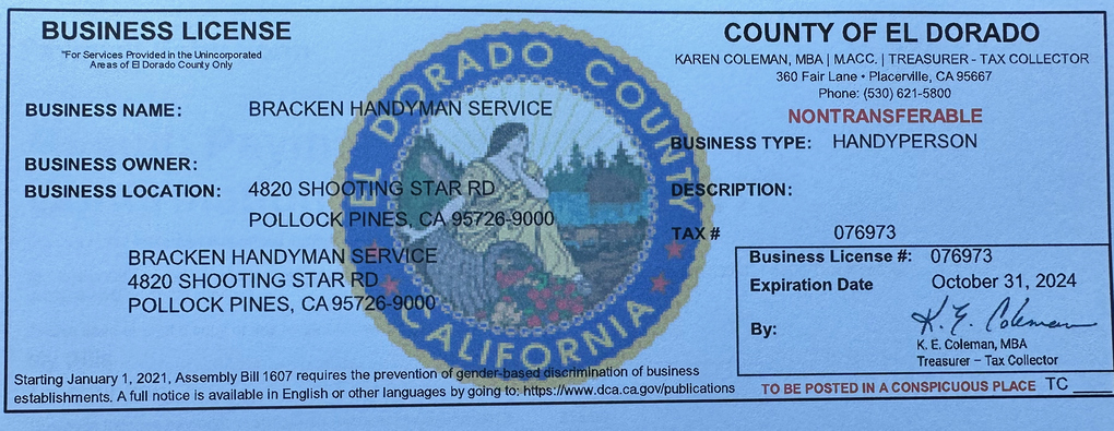 Bracken Handyman Service - Pollock Pines, CA